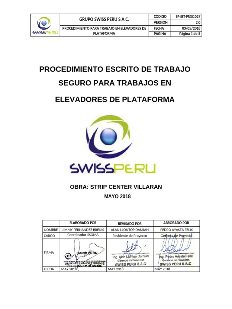 PROC 027 PETS Uso de Elevador Plataforma | PDF