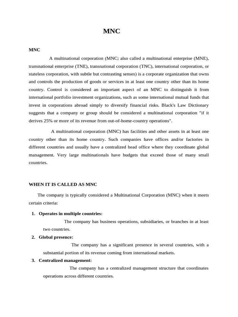 MNC's | PDF | Multinational Corporation | Economies