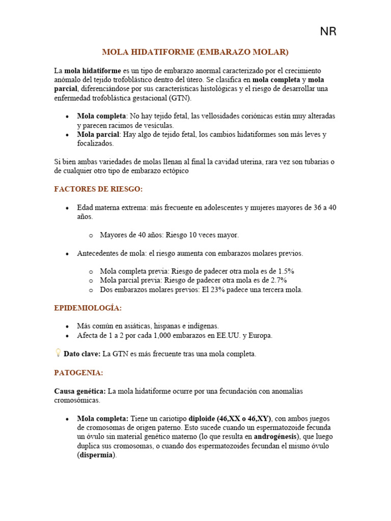Mola Hidatiforme | PDF | El embarazo | Especialidades Medicas