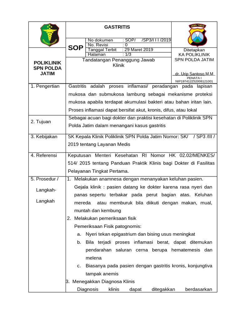 Sop Penanganan Gastritis | PDF