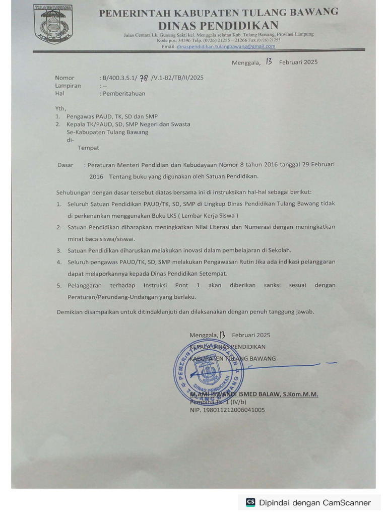 Pemberitahuan Larangan penggunaan LKS | PDF