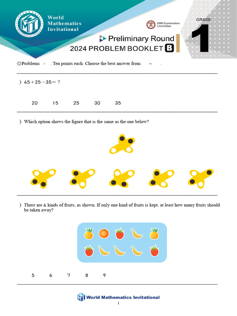 WMI 2024 Prelim Grade 01 Paper B Question | PDF
