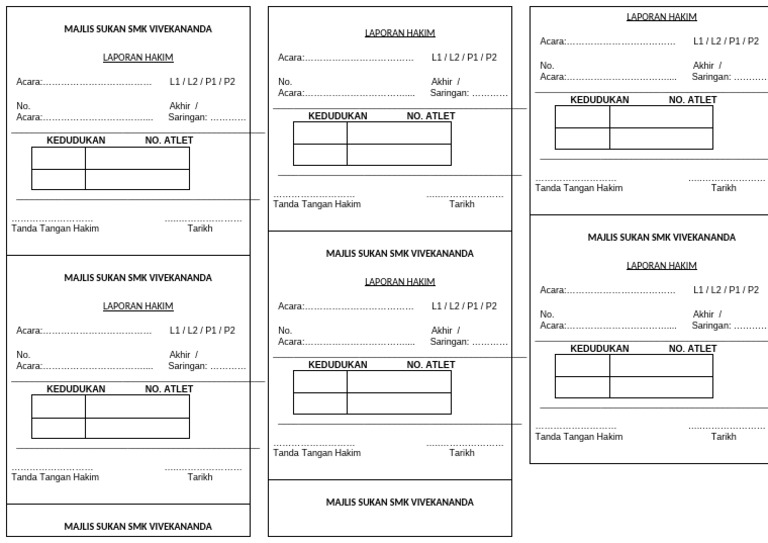 Laporan Hakim Majlis Sukan SMK Vivekananda | PDF