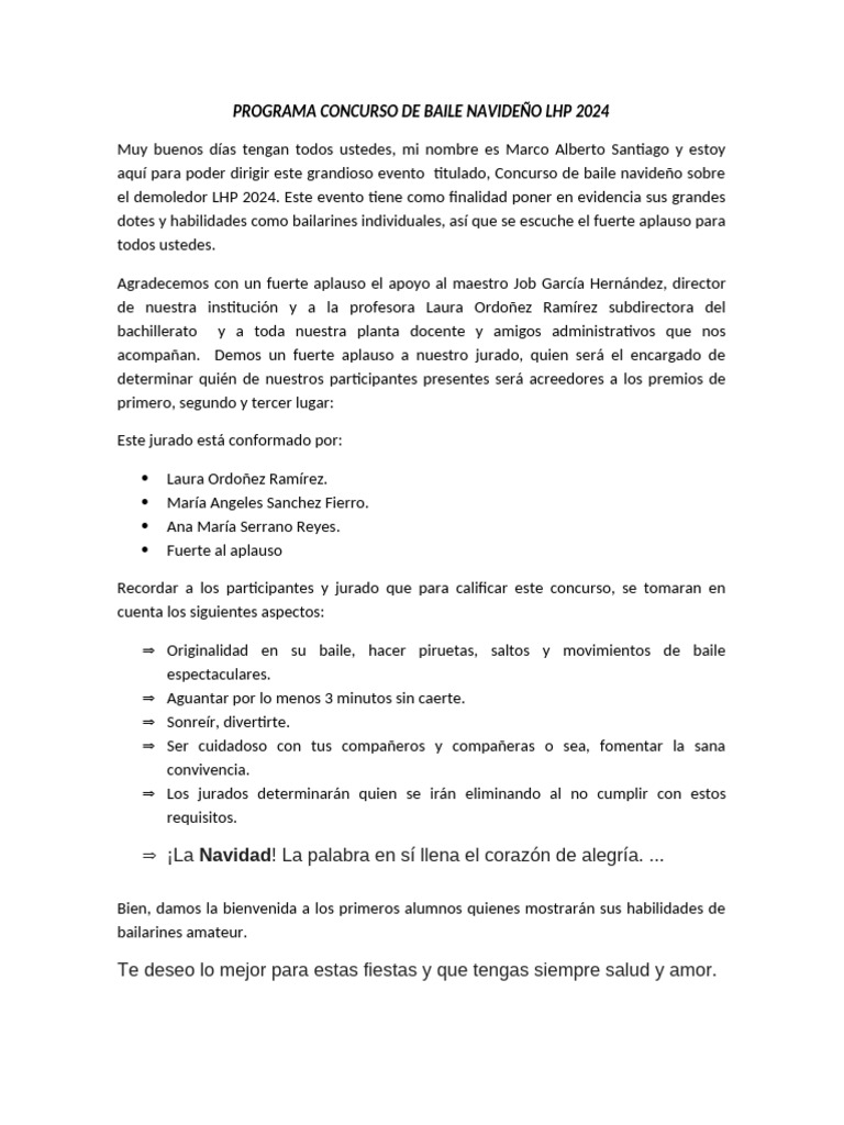 Concurso de Baile Navideño LHP 2024 | PDF | Bailes