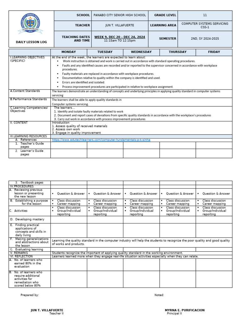 CSS1-DLL-WEEK-4 | PDF | Learning | Teachers