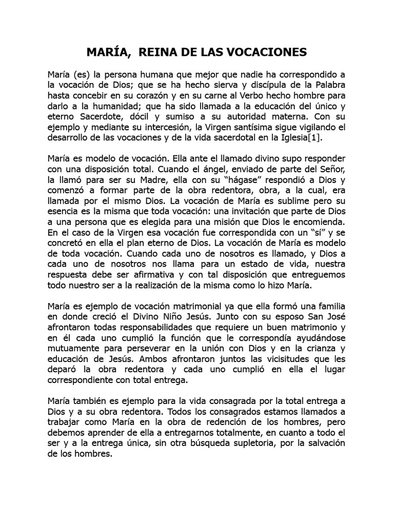 María, Reina de Las Vocaciones | PDF | María, madre de Jesús | Cristo ...