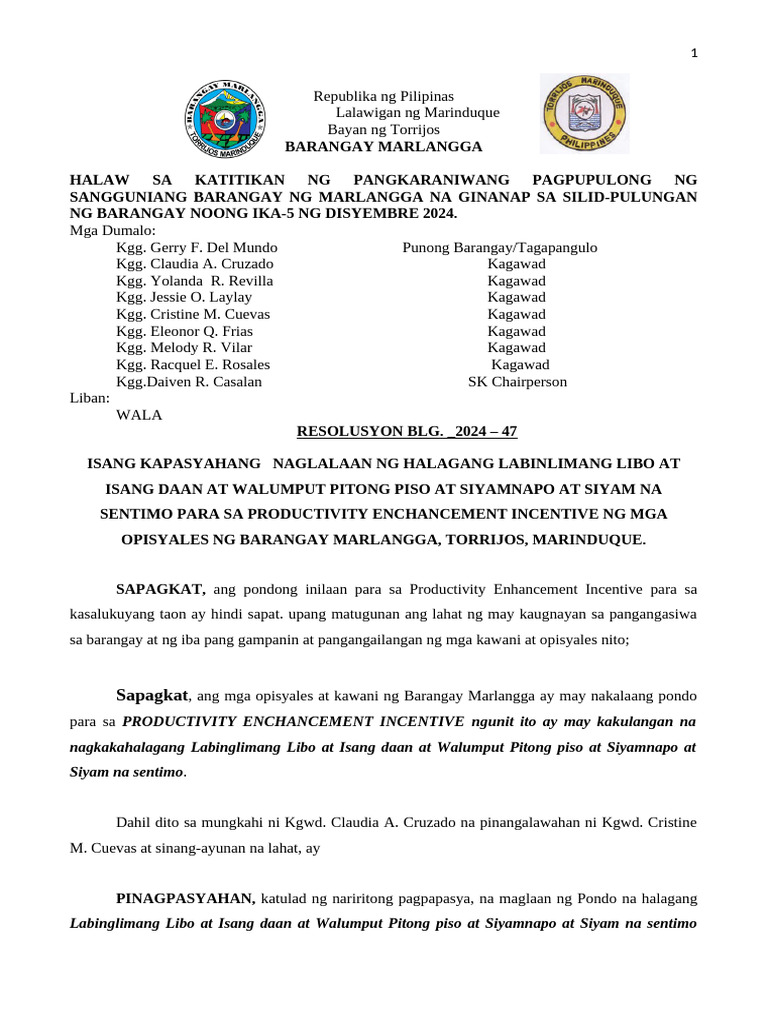 Resolusyon Blg. 2024-47 (Pei) | PDF