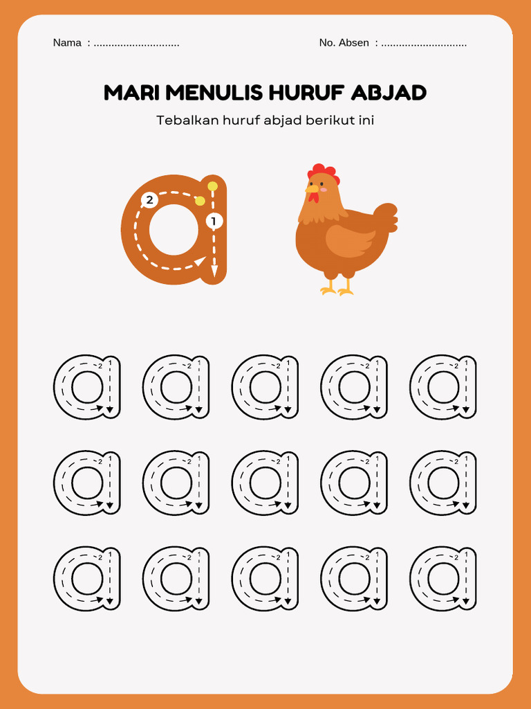 Menulis Huruf Abjad Lembar Kerja Pendidikan Penuh Warna Ilustratif | PDF