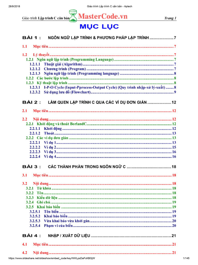 Giao Trinh Lap Trinh C Can Ban - Aptech | PDF