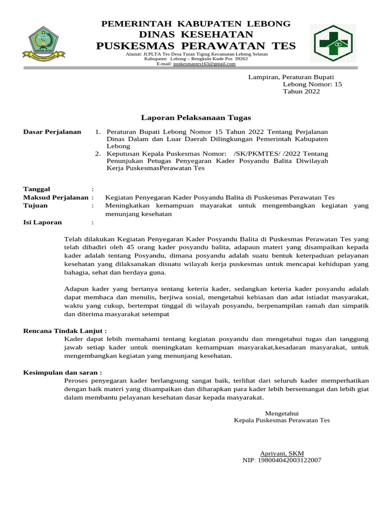 Laporan Penyegaran Kader | PDF