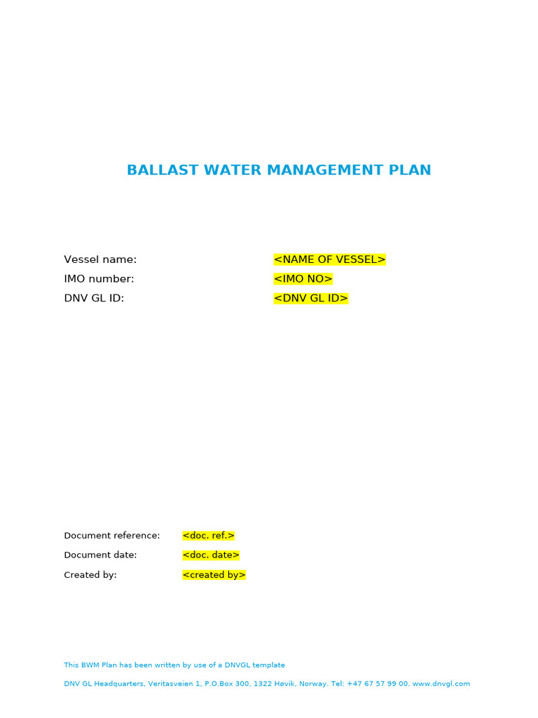 Ballast Water Management Plan Template | PDF