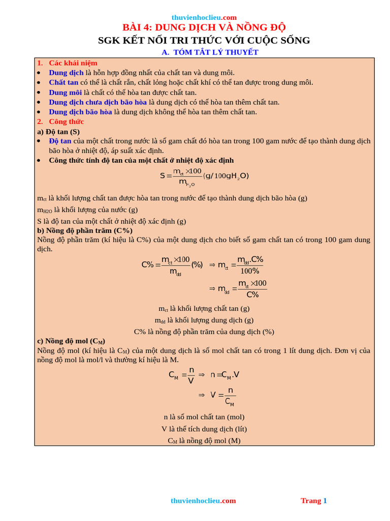 Bài 4 Dung Dịch Và Nồng Độ | PDF