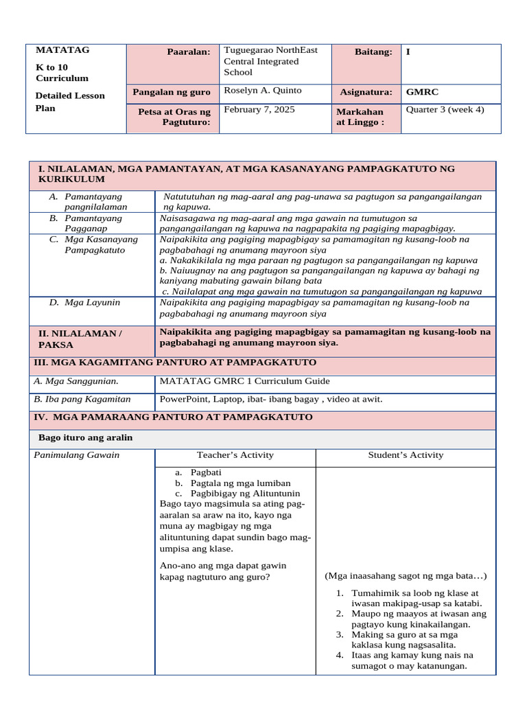 GMRC - Q3 Week4 Day 4 Mapagbigay-1 | PDF
