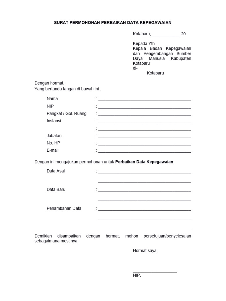 dki_2020-10-09_06-10-289- Surat Permohonan Perbaikan Data Kepegawaian (1) | PDF