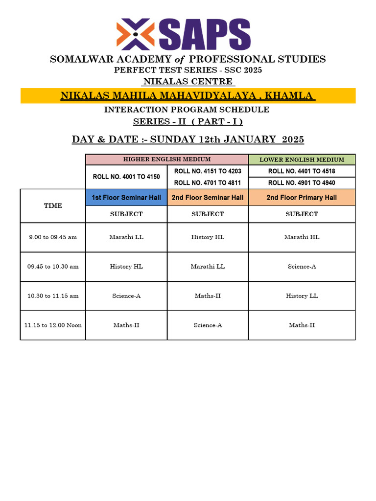 SSC Nikalas Series-II Interaction Program Schedule | PDF