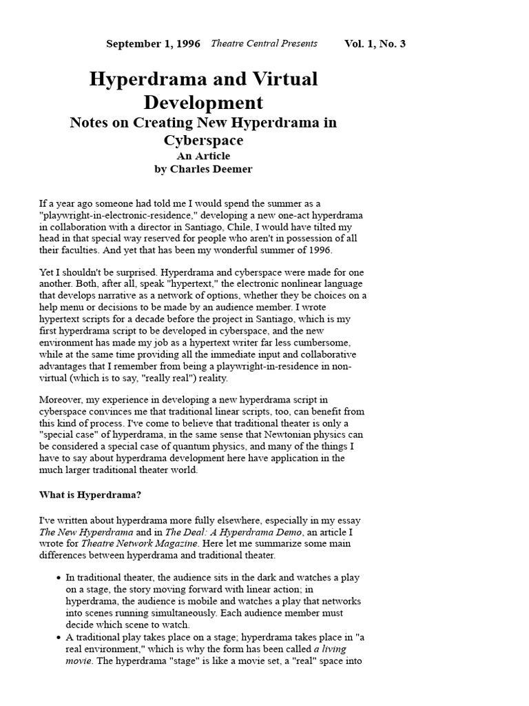 Hyperdrama and Virtual Development - Deemer 98 | PDF | Actor