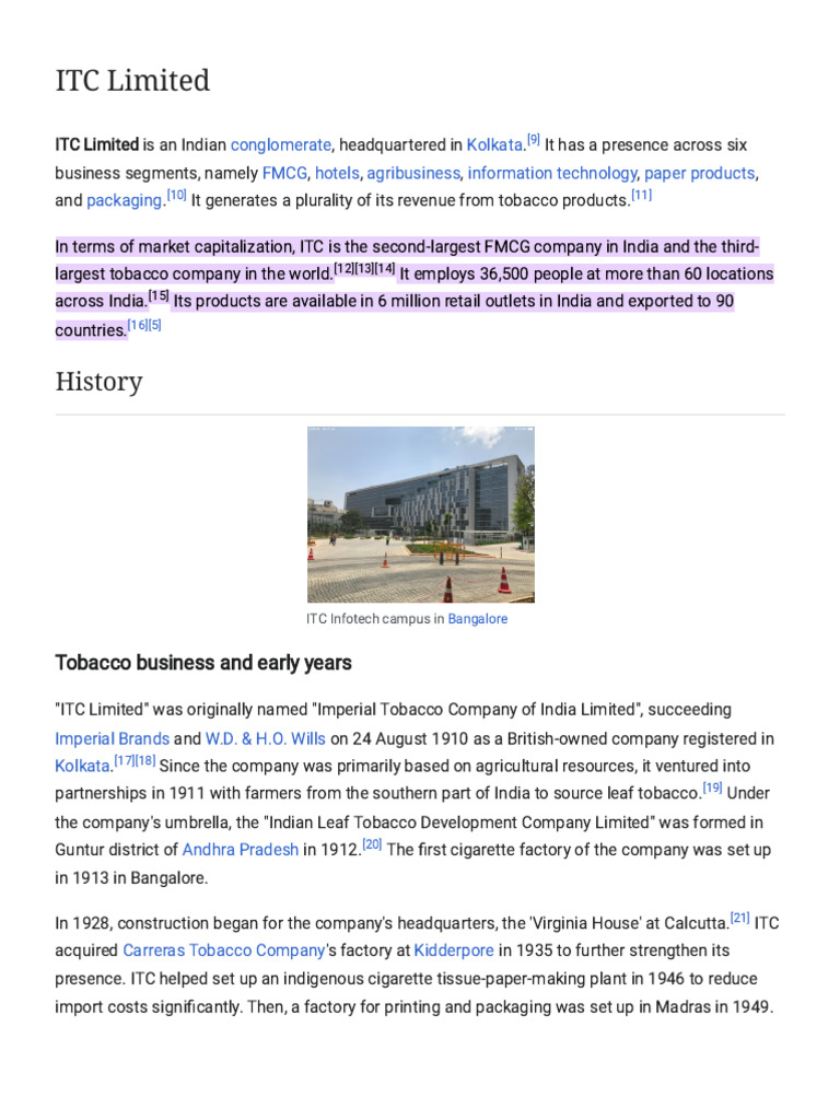 ITC Limited - Wikipedia | PDF | Tobacco | Companies
