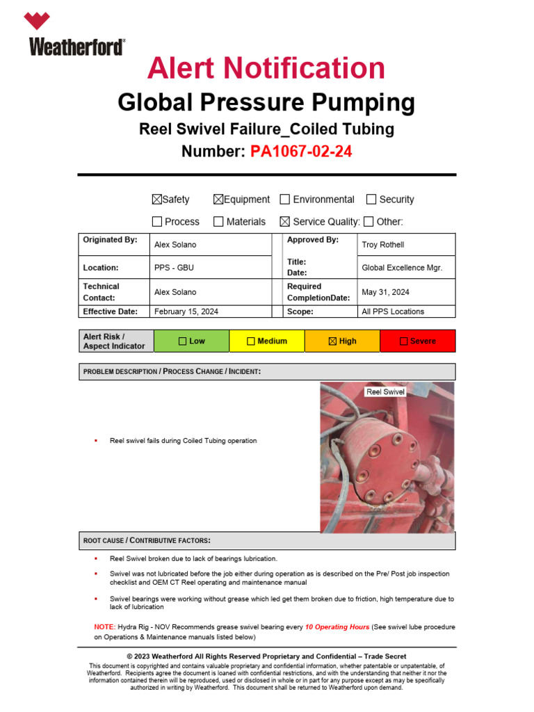 Maintenance - Reel Swivel Failure - Coiled Tubing - English | PDF ...