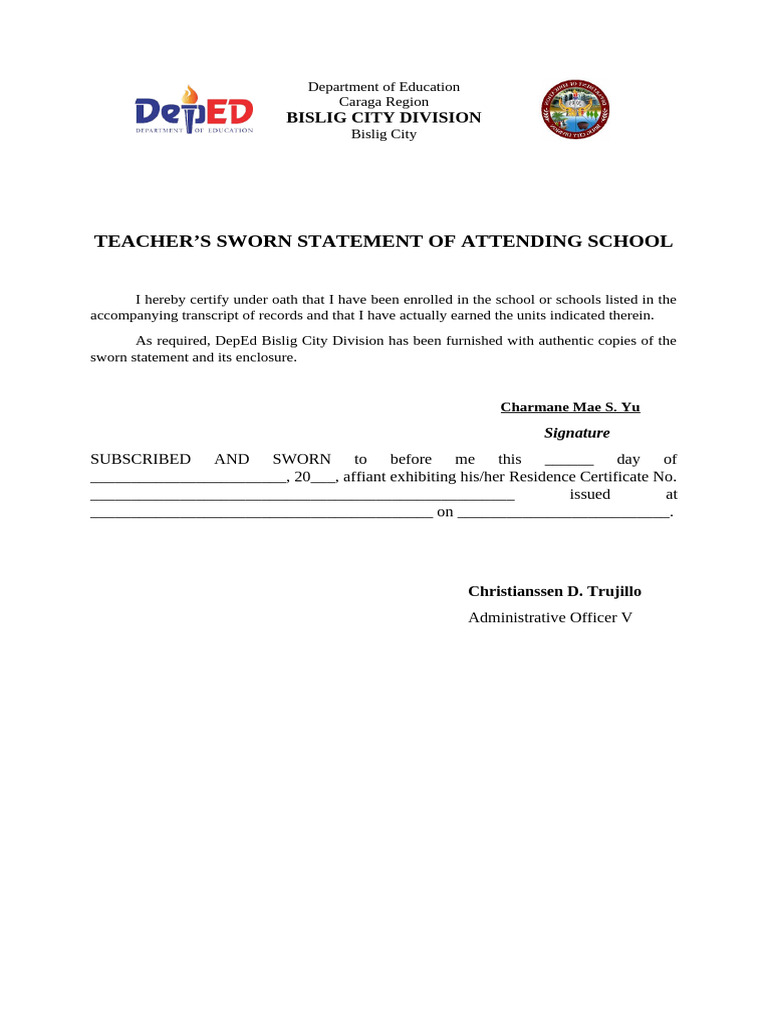 certification-sworn statement for ERF | PDF