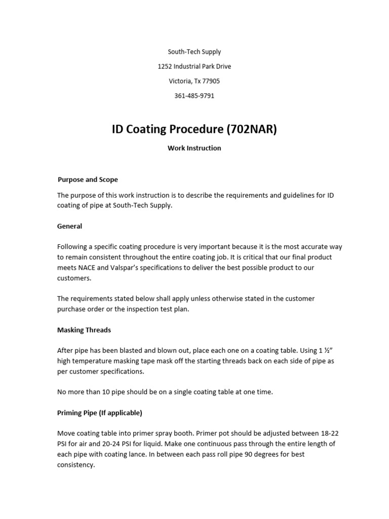 222-SouthTech 702NAR ID Coating Procedure | PDF