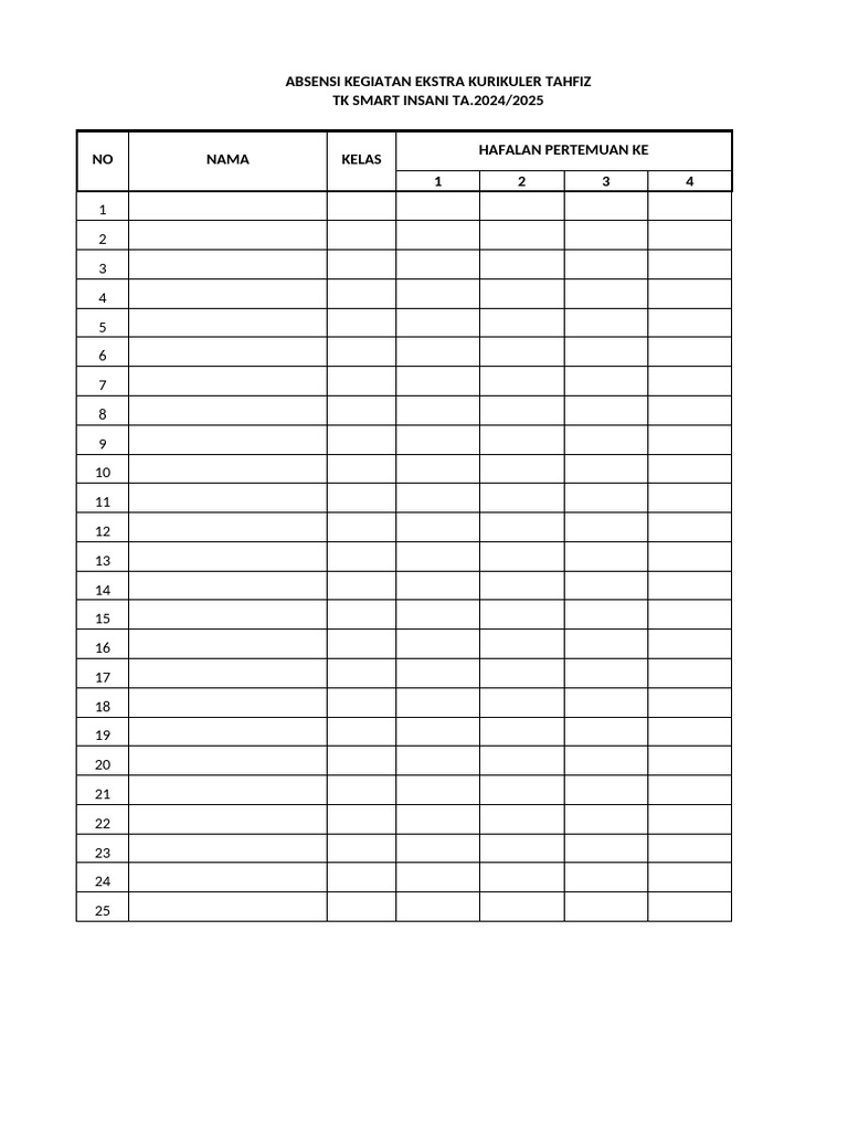 Format Absen Tahfiz | PDF