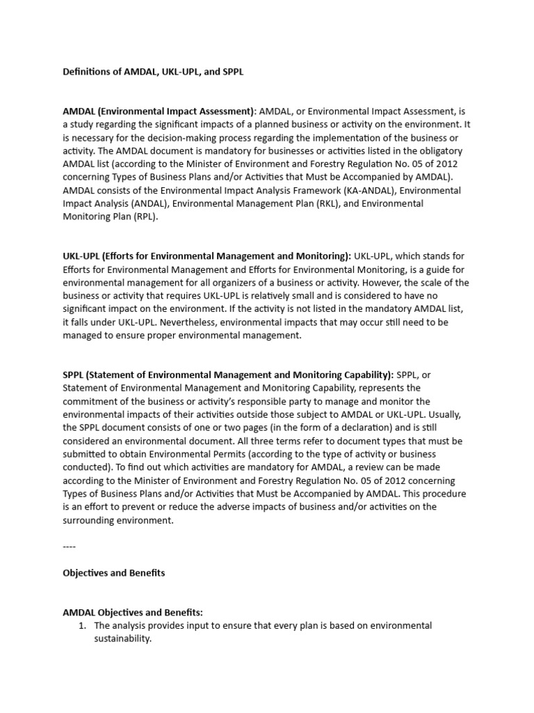 Definitions of AMDAL and UKL_UPL | PDF | Environmental Impact ...