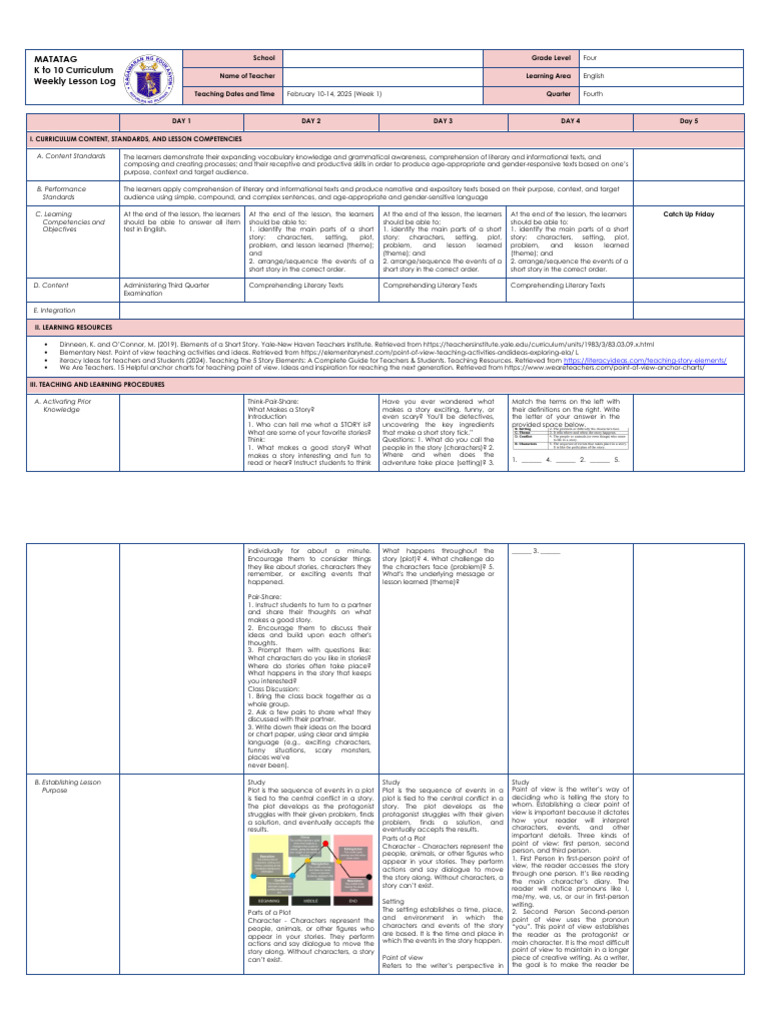 Grade 4 English Lesson Plan | PDF | Narration | The Chronicles Of Narnia