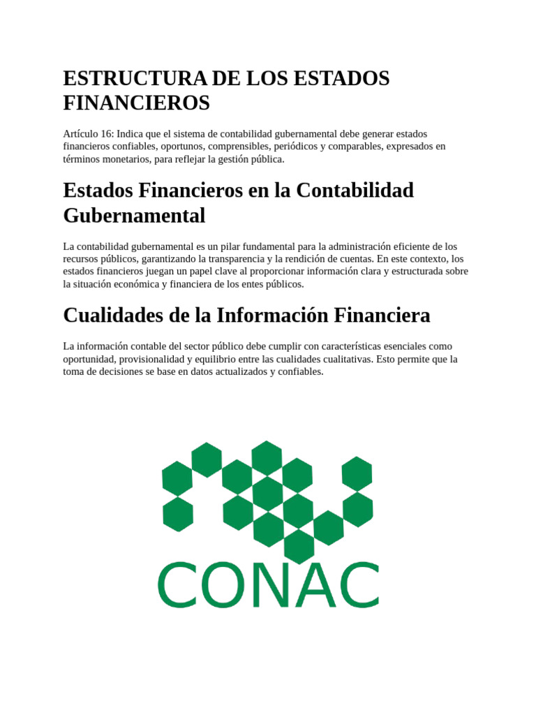 ESTRUCTURA DE LOS ESTADOS FINANCIEROS | PDF | Contabilidad | Estado financiero