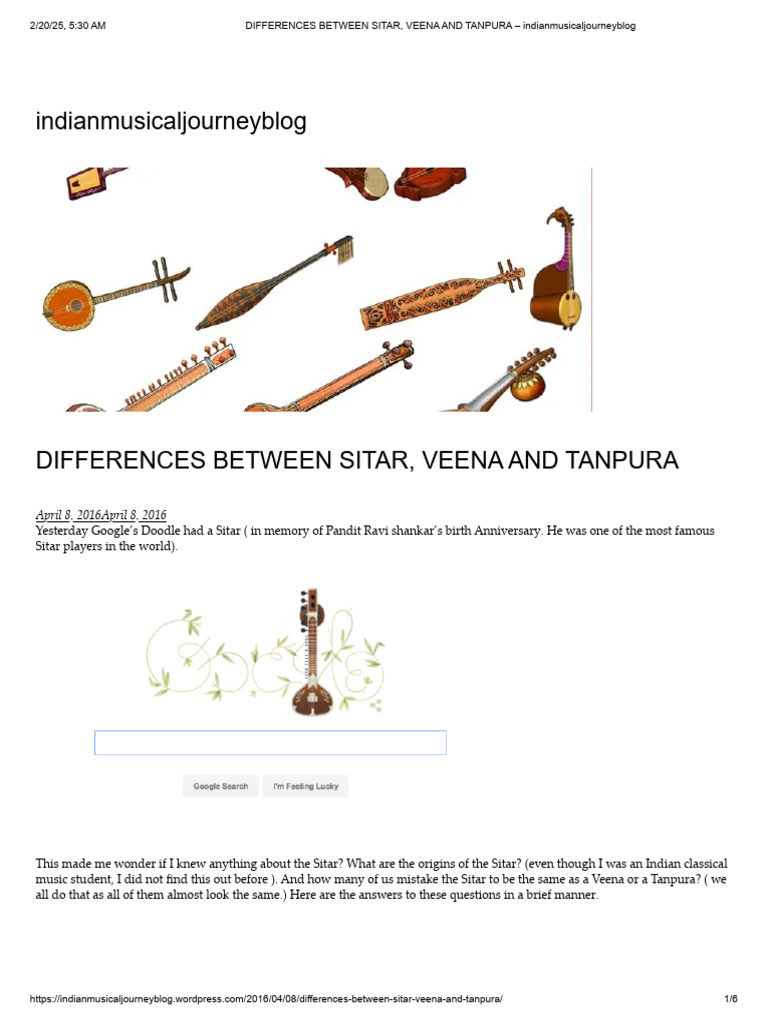 DIFFERENCES BETWEEN SITAR, VEENA AND TANPURA - Indianmusicaljourneyblog | PDF | String ...