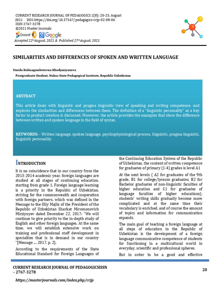 06 + (P) +CRJP +20-23 +similarities+and+differences+of+spoken+and+written+language | PDF ...