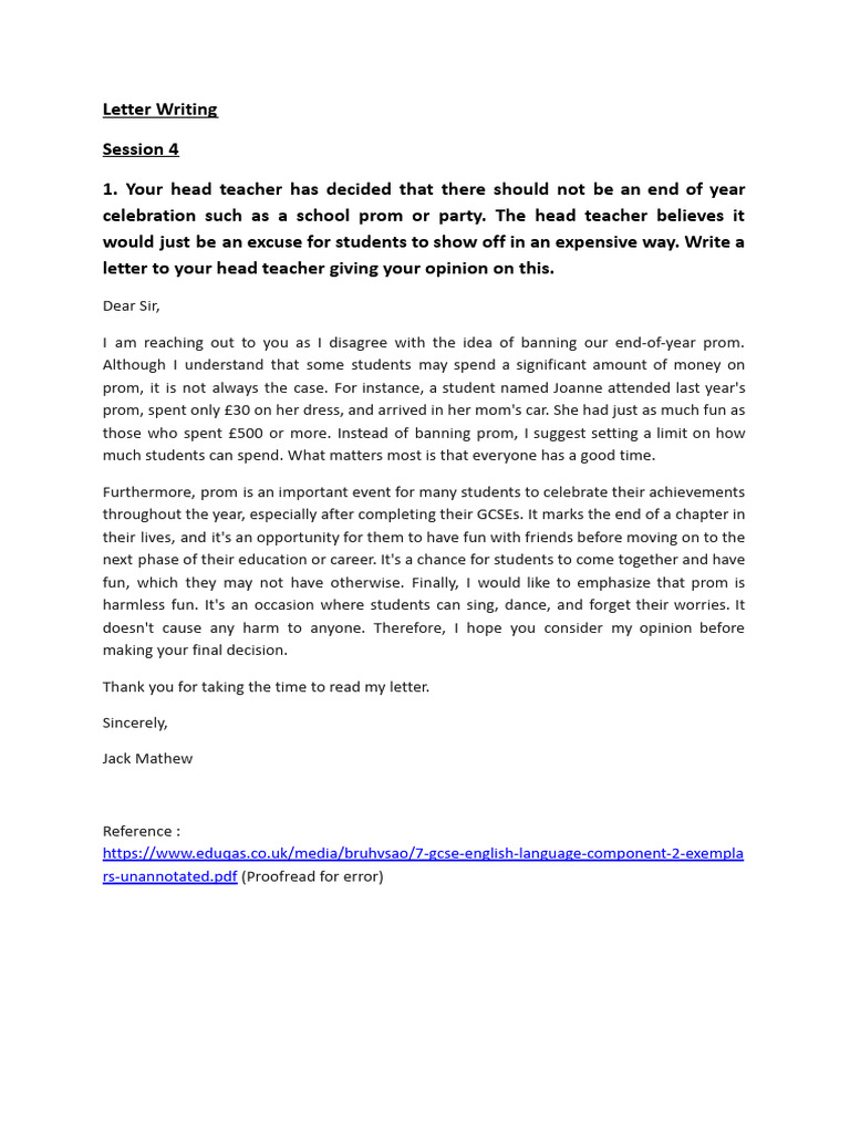 Session 4 Letter Writing CW TASK | PDF