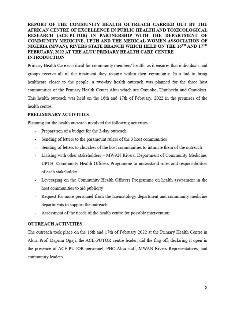 Community Health Outreach Report 2022 | PDF | Public Health | Health Care