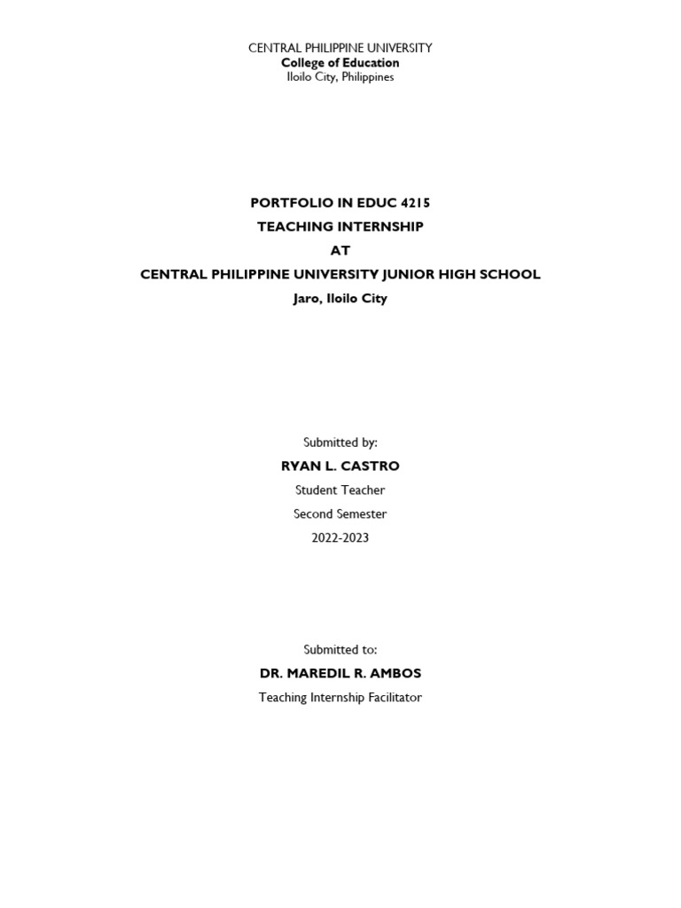 Portfolio in Educ 4215 (Castro) For Printing | PDF | Teachers | Cognition