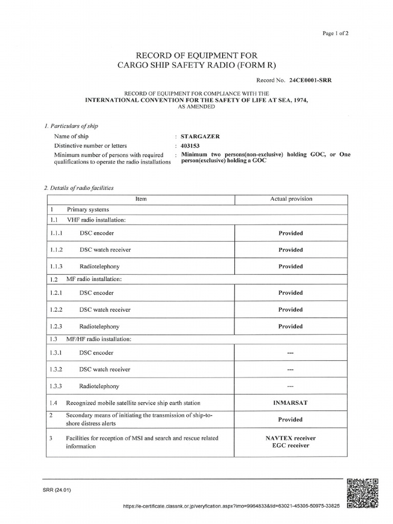 15.1 Safety Radio Certificate(Form R) | PDF