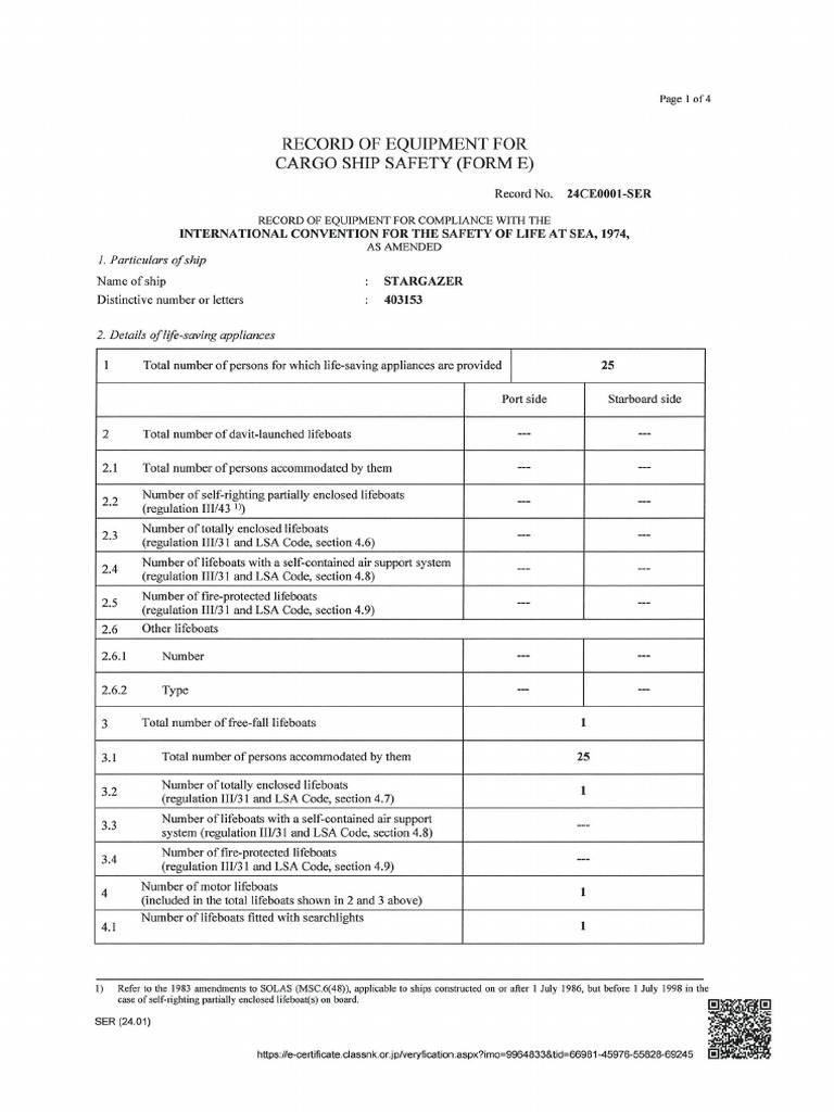 14.1 Safety Equipment Certificate (Form E) | PDF