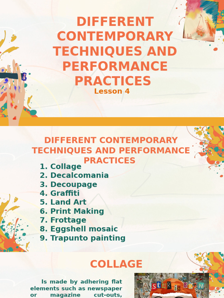 Lesson 4-Different Contemporary TECHNIQUES AND PERFORMANCE PRACTICES | PDF | Paintings | Printmaking
