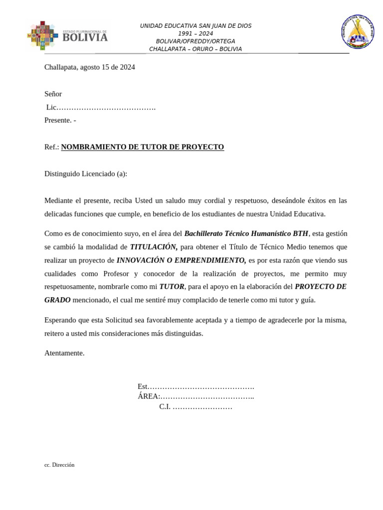 Nombramiento de Tutor de Proyecto | PDF