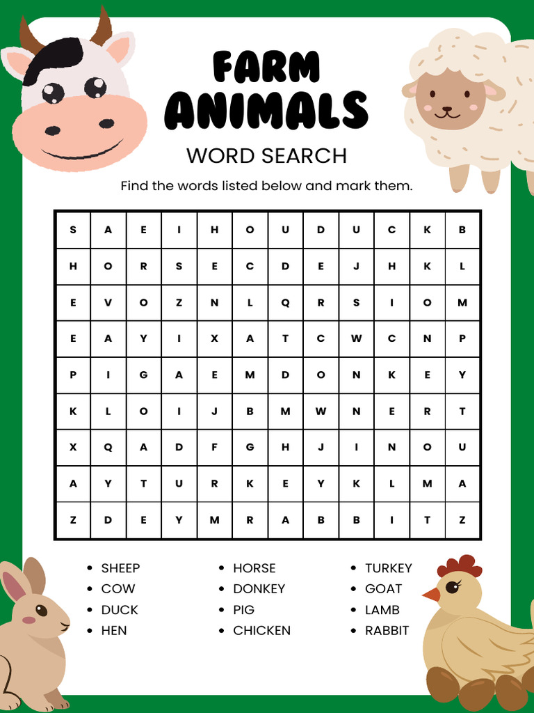 Farm Animals Word Search Activity | PDF