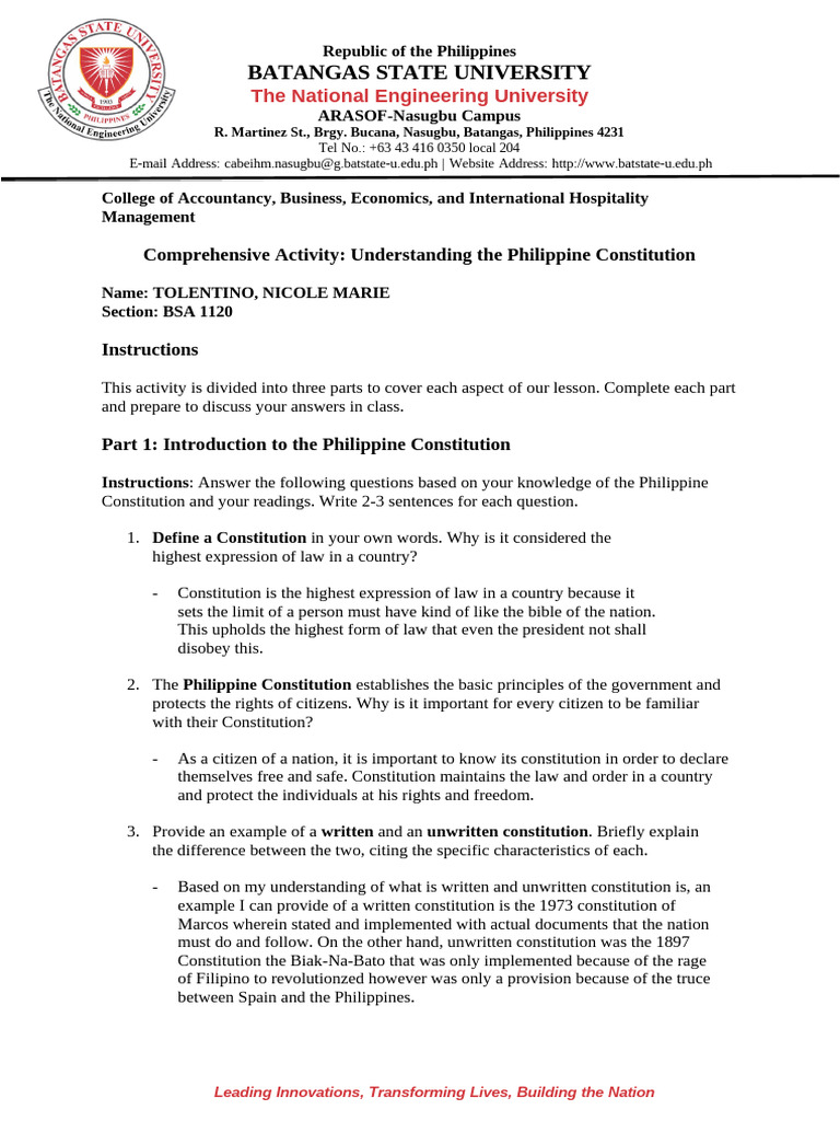 Learning Activity Oct 28-31 (RPH) | PDF | Constitution | Democracy