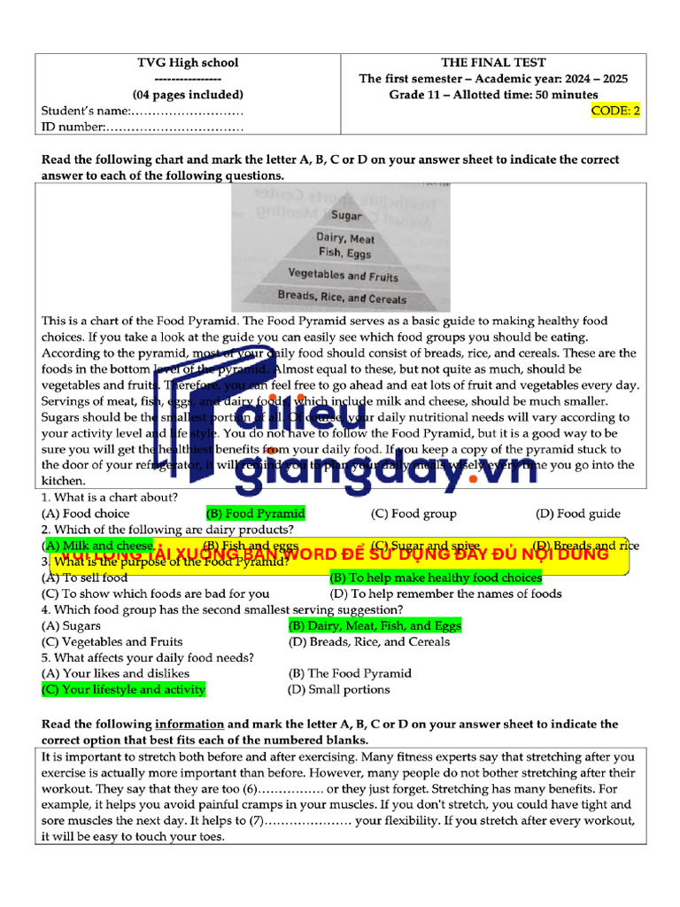 Đề Thi HK1 Friends Global 11 Trường T.V.Giàu 2024 - 2025 Đề 2 Kèm Đáp Án | PDF