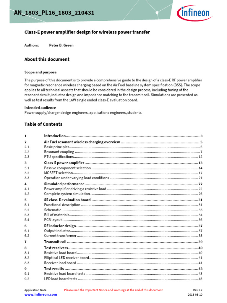 Class-E Power Amplifier Design For Wireless Power Transfer | PDF ...