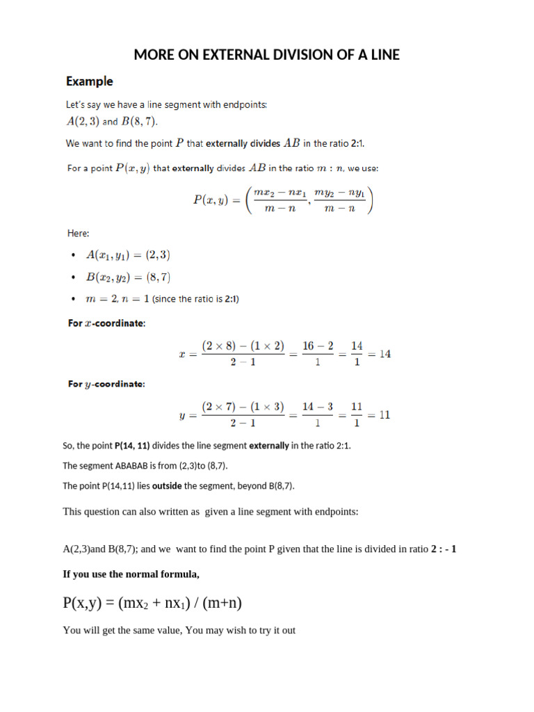 More On External Division of A Line | PDF