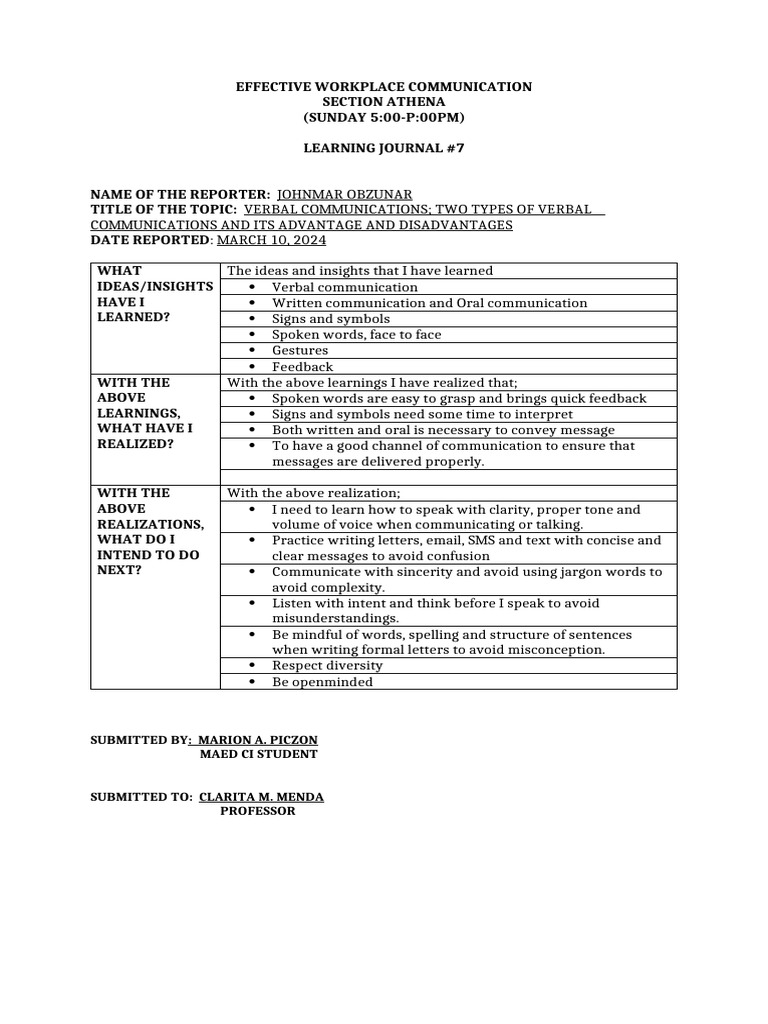 Piczon Marion A. Learning Journal #7 | PDF