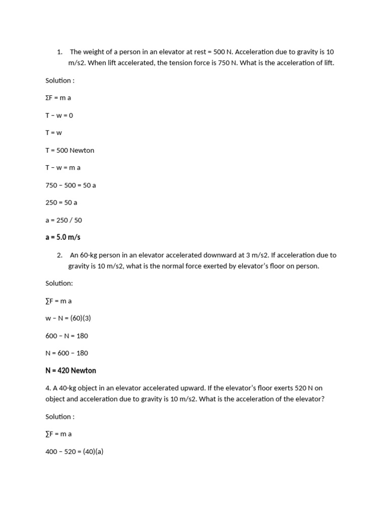 Elevator Physics: Forces and Acceleration | PDF | Force | Momentum
