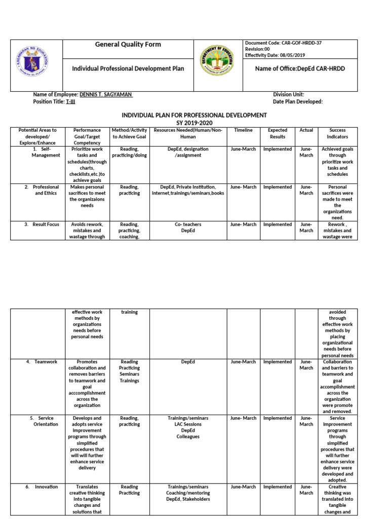 Individual Plan For Professional Development | PDF | Business ...