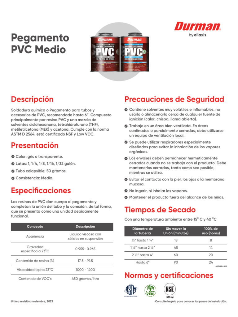 FT Pegamento PVC Medio | PDF | Solvente | Química