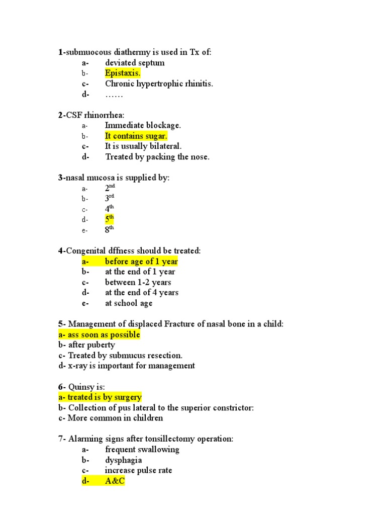 ENT MCQ - 'S (Yasser) | PDF | Medicine | Human Head And Neck