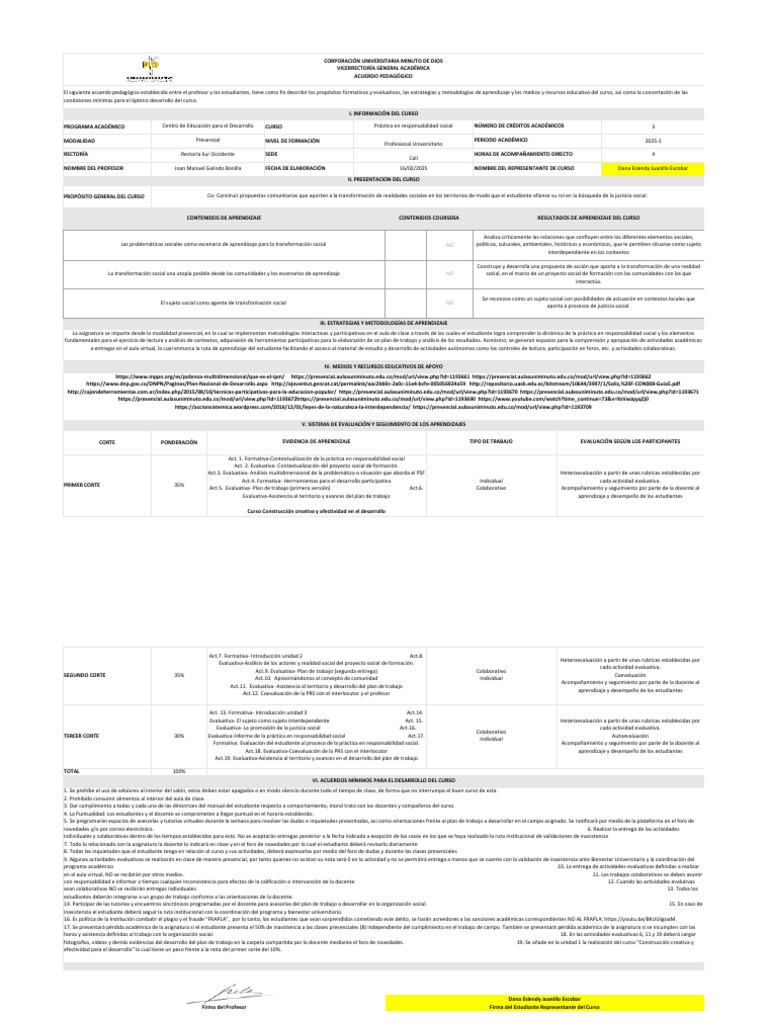 Acuerdo Pedagógico PRS 2025-1 | PDF | Aprendizaje | Maestros