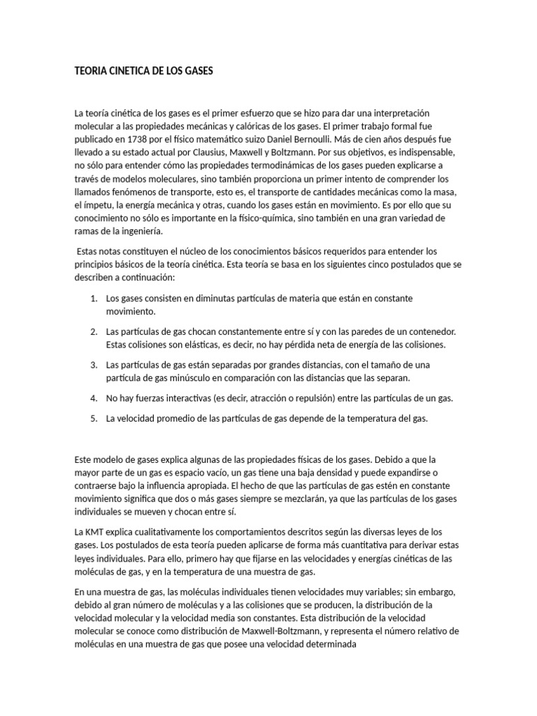 Teoría Cinética de los Gases y Leyes | PDF | Gases | Mecánica
