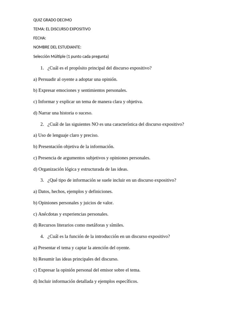 Quiz Grado Decimo | PDF